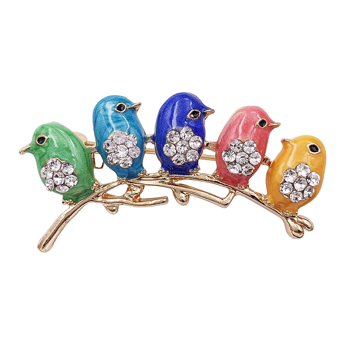 HAISWET Cute Little Bird Multi Color Brooch Pin Crystal Gold Tone