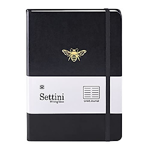 SETTINI Journals for Writing - Gift for Women and Men - Hardcover Notebook - Cute Journal - Lined Journal - Writing Journal -Faux Leather, Elastic Closure, Bookmark, Inner Pocket. Lay Flat (Black Bee)