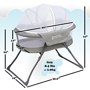 Cocoon Deluxe Folding Indoor & Outdoor Travel Bassinet in Heather Gray, Lightweight Design, Portable Bassinet, Quick Fold, Adjustable Breathable Mesh Canopy, with Carrying Bag