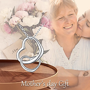 EVER FAITH Women's 925 Sterling Silver Simple Interlocking Open Heart Adjustable Pendant Necklace