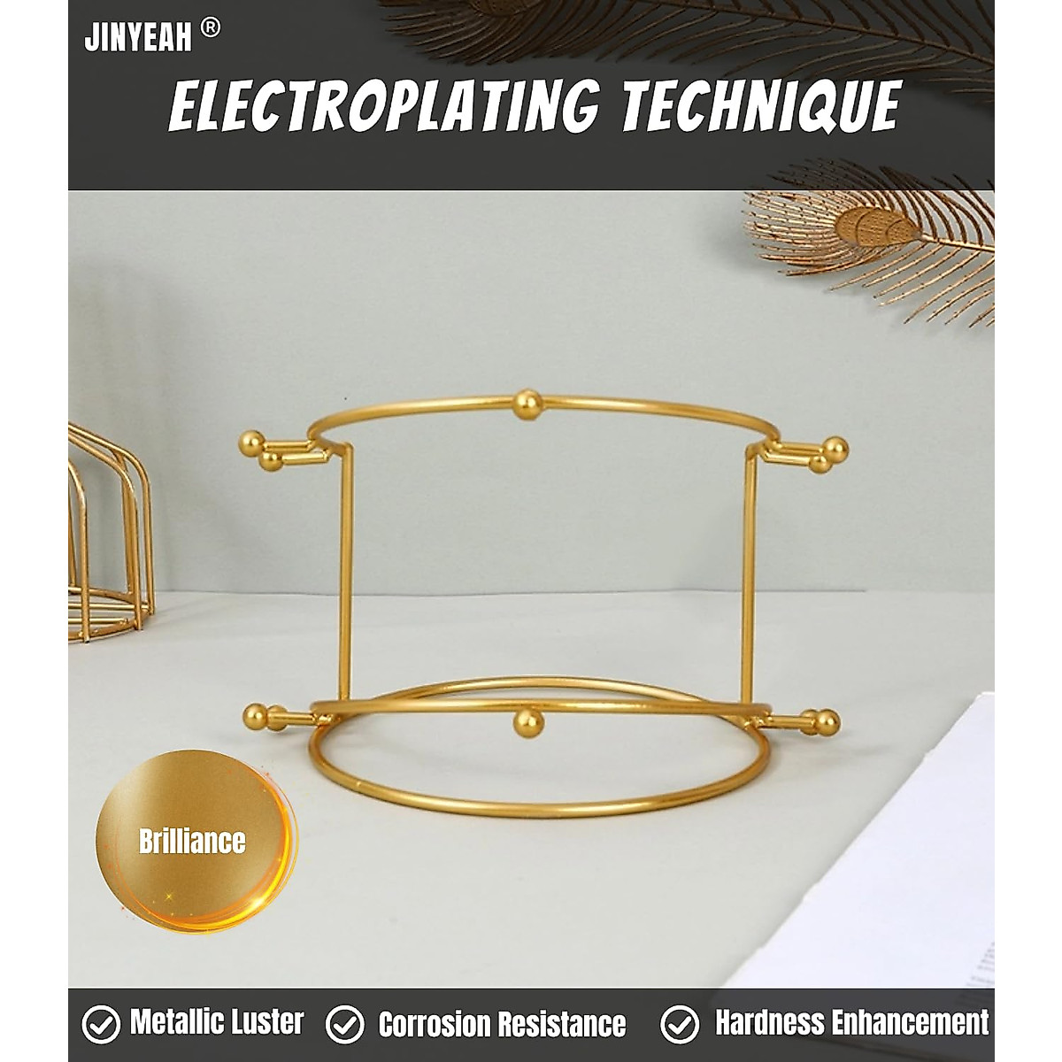 JINYEAH Crown Display 2-Tier Crown Holder Tiara Display Golden Bridal Crown Display Stand Crown Storage Organizer Jewelry Holder for Women Girls Wedding Home Shop Store