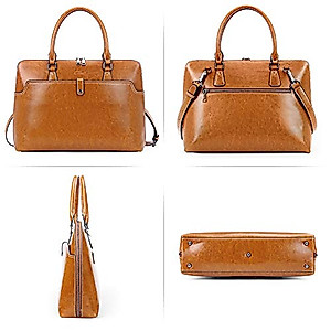 CLUCI Briefcase for Women Oil Wax Leather 15.6 Inch Laptop Slim Business Large Capacity Ladies Shoulder Bags Vintage Brown