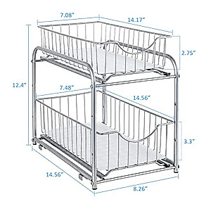 2 Pack - Stackable 2-Tier Under Sink Cabinet Organizer with Sliding Storage Drawer, Pull Out Cabinets Organizer Shelf Baskets, for Kitchen, Pantry, Under The Sink, Cabinet, Bathroom, Silver