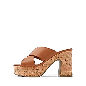 DREAM PAIRS Women's Brown Platform Heels Open Toe Slip on Heels for Women High Chunky Block Wedges Sandals Dressy Pumps Shoes SDHS2344W Size 7