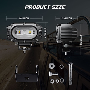 ASLONG 2PCS 4Inch LED Flood Single Row White/Amber Flasing Strobe Pods Work Lights Off Road Driving Fog Lights with Switch Wiring Harness for Truck, 4x4, SUV, ATV