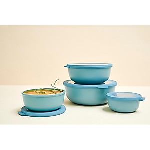 MEPAL, Cirqula Multi Food Storage and Serving Bowl with Lid, Food Prep Container, Shallow, Nordic Blue, 0.8 Quart (750 milliliters, 25 ounces), 1 Count
