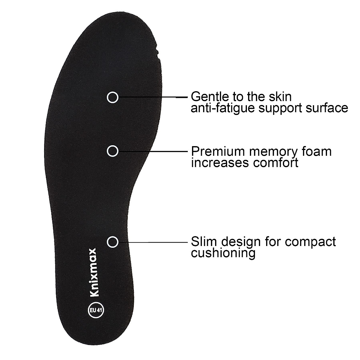 Knixmax Memory Foam Insoles for Men Women, Super Soft Shoe Inserts for Sneakers Slippers Boots Liners Replacement Inner Soles, Cushioned Flat Shoe Pads Black EU 43