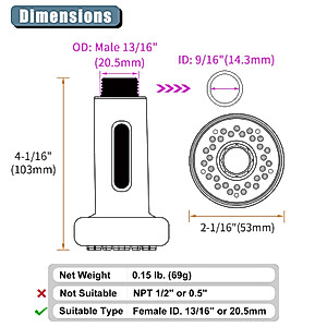 Kitchen Faucet Sprayer Head, Angle Simple Pull Out Sink Faucet Spray Head Nozzle Kitchen Pull Down Faucet Nozzle Spout Replacement Part 2 Functions, Brushed Nickel