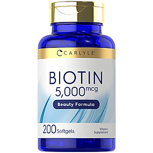Carlyle Biotin 5000mcg Softgels | 200 Count | Vitamins for Hair Skin and Nails | Non-GMO, Gluten Free Supplement