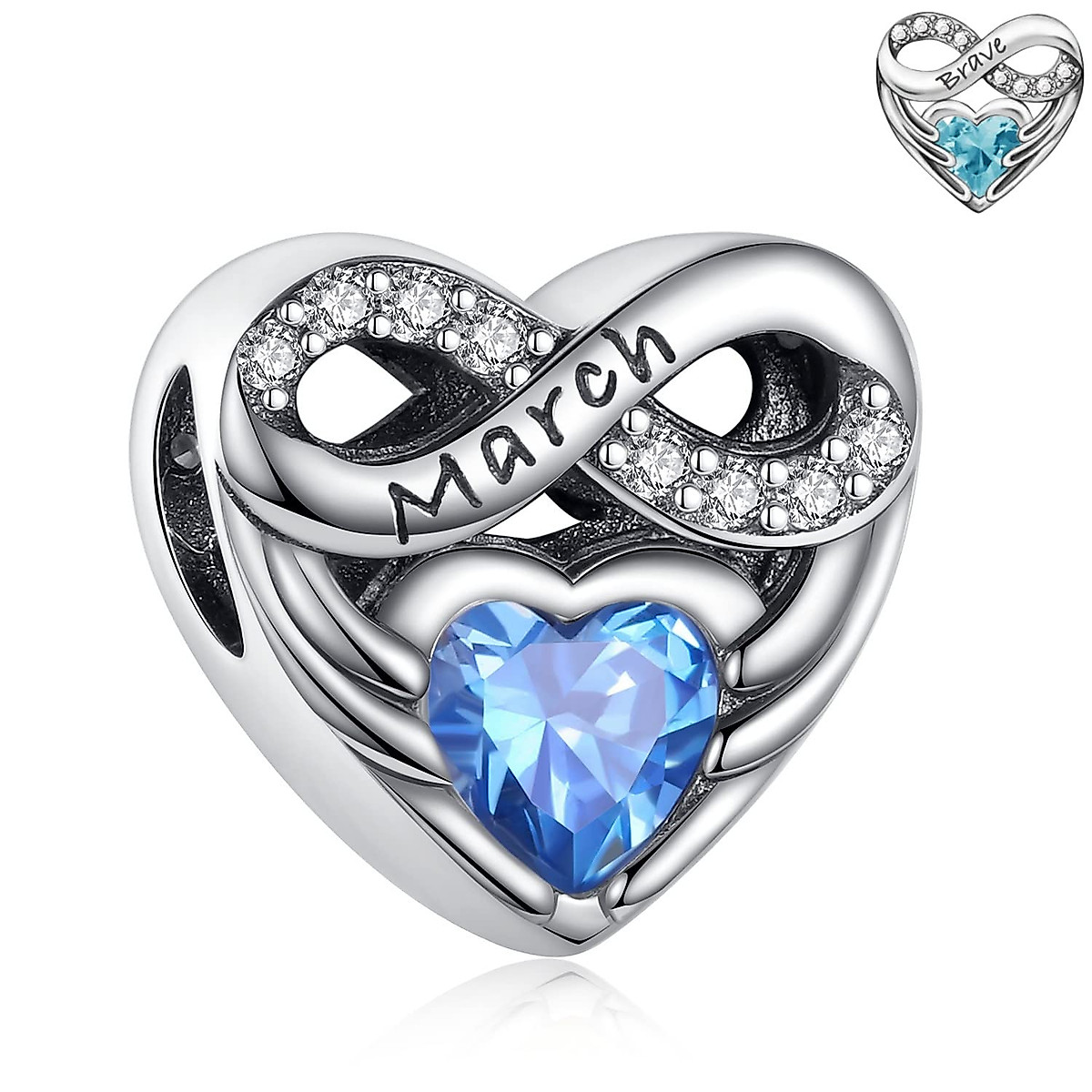 BEEUVIP March Birthstone Charm 925 Sterling Silver Openwork Bead for Charm Bracelets and Necklaces, Birthday Mothers Day Jewelry Gifts Women