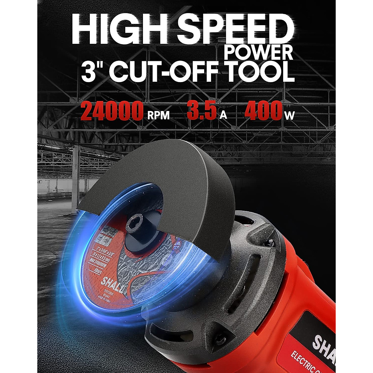 SHALL 3 Inch High-Speed Cut Off Tool, 3.5 Amp Metal Cutter Tool with 3Pcs Multifunctional Cutoff Wheels, 24000RPM Electricl Metal Cutting Tools for Steel, Inox, PVC, Aluminum