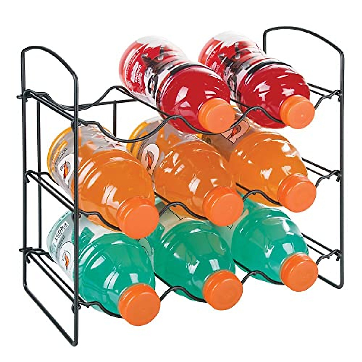 mDesign Metal Wire Free-Standing Water Bottle Rack - Storage Organizer for Kitchen Countertops, Matte Black