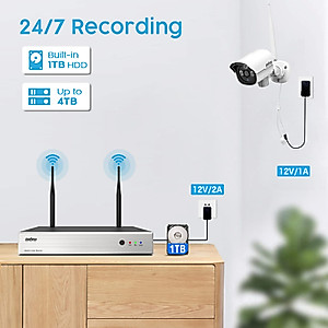 JouSecu 1080P Security Camera System Wireless with 1TB Hard Drive, Plug and Play Upgrade 8CH Video Surveillance NVR Kit with 4pcs HD Bullet IP Camera for Home/Store/Office, Night Vision Waterproof