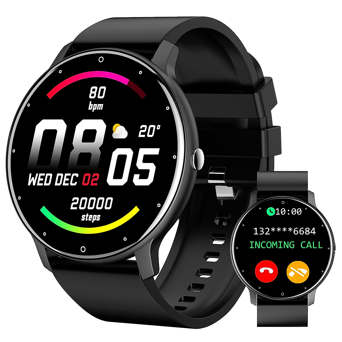 Smart Watch, 1.28'' Smart Watches for Men Women with Meassage Notification, Heart Rate Monitor Sleep Monitor, Step Calories Counter, Activity Trackers and Smartwatches for iOS Android Phones, Black