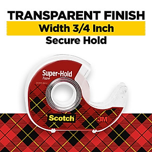 Scotch Super-Hold Tape, 4 Rolls, Transparent Finish, 50% More Adhesive, Trusted Favorite, 3/4 x 650 Inches, Dispensered (4198)