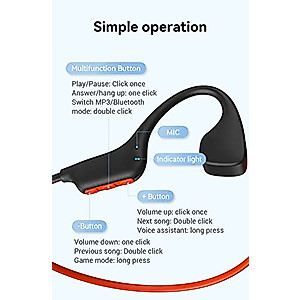 OCTANDRA Go Bone Conduction Headphones Open Ear IPX8 Waterproof Swimming Sports Earbuds Built-in 32GB Memory MP3 Player Bluetooth 5.3 Gaming Earphones Wireless Headset with Mic (S6 Pro) (Black & Red)