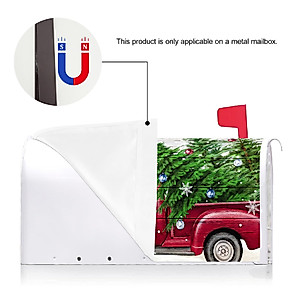 Texupday Merry Christmas Red Truck Pine Tree Decoration Mailbox Cover With Magnetic Strip Winter Snowy Holiday Mailbox Wraps Post Letter Box Cover Standard Size 21" X 18" for Garden Outdoor Yard Decor