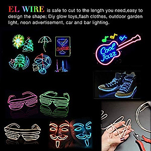 MaxLax EL Wire Portable Set, 9ft Cuttable Battery Pack Neon Glowing Electroluminescent Wire Light kit(Green, Blue, Red, White, Pink) for Halloween Decorations DIY