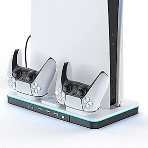 CODOGOY Upgraded PS5 Cooling Stand with Controller Charger, Cooling Station for PS5 Disc & Digital Editions, 2 Levels Adjustable Fans Speed, PS5 Controller Charging Docking Station with 3 USB Ports