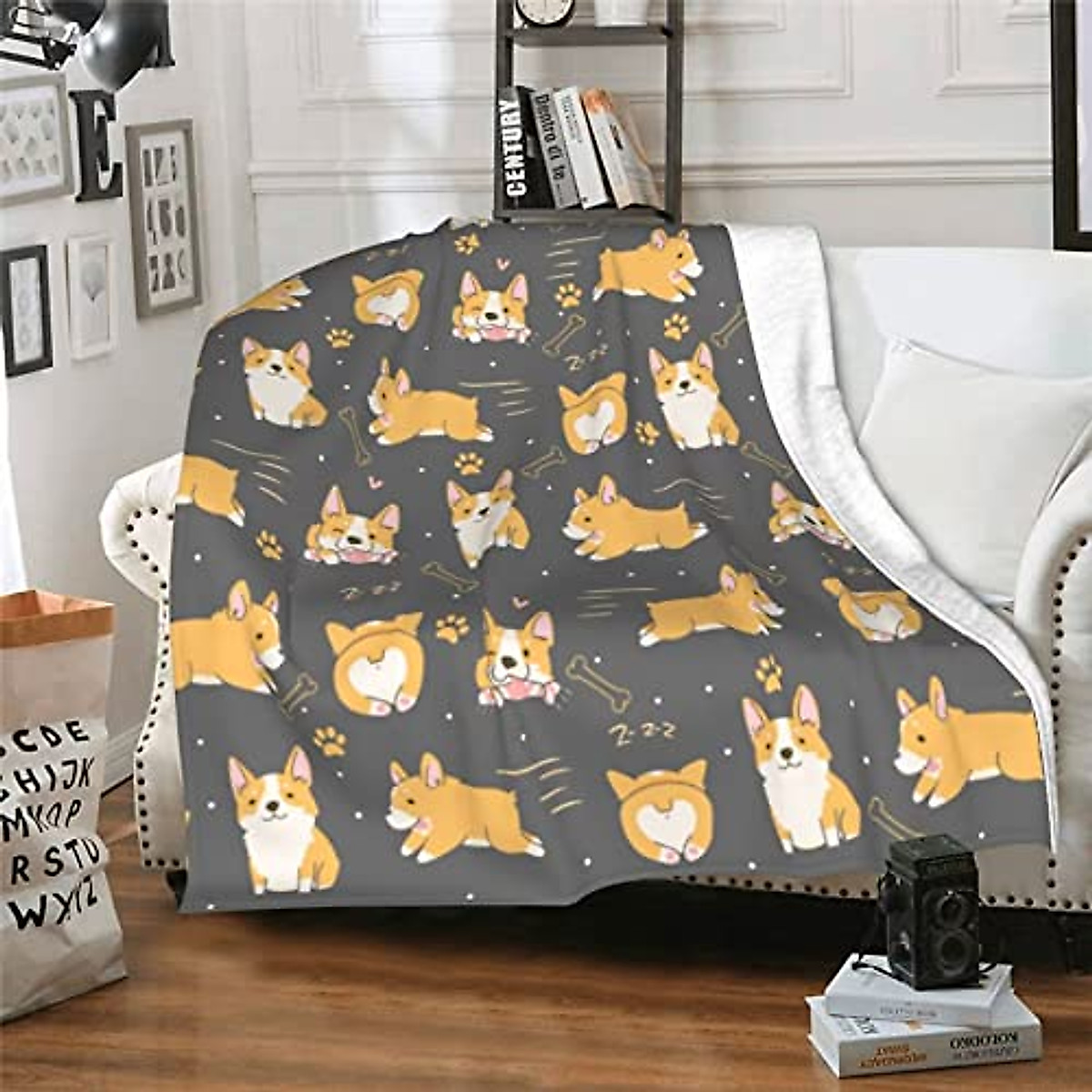 kjufbmsv Cute Corgi Throw Blanket Corgi Gifts for Corgi Lovers Blanket Lightweight Flannel Blankets for Couch Bed Living Room Adults Kids Teens Gift All Season 50"X40"