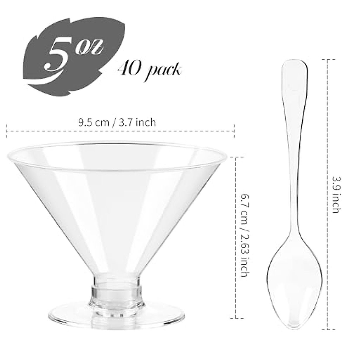 Kucoele 40 PCS Mini Plastic Martini Glasses, 5oz Dessert Cups Disposable Cocktail Glasses Party Glasses Drinkware for Wine, Champagne, Margarita