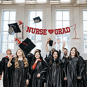 Nurse Grad Banner - Congrats RN/BSN Graduation Sign - Future Nurse/Medical/Nursing School Graduation Party Decorations Supplies, Red Glitter