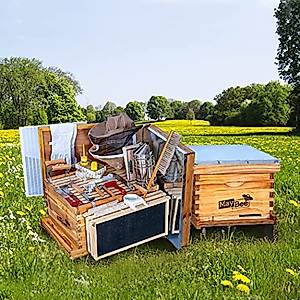 MayBee Beehive Starter Kit 10-Frame Bee Boxes and Frames Starter Kit Wax Coated Bee Hives and Supplies Starter Kit Including Beekeepig Tools Kit with Beekeeping Veil