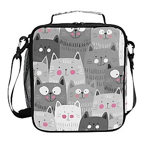 Cat Pattern Lunch Box Cats Insulated Lunch Bag Cute Funny Kitty Kitten Reusable Cooler Meal Prep Bags Lunch Tote with Shoulder Strap for Office Adult