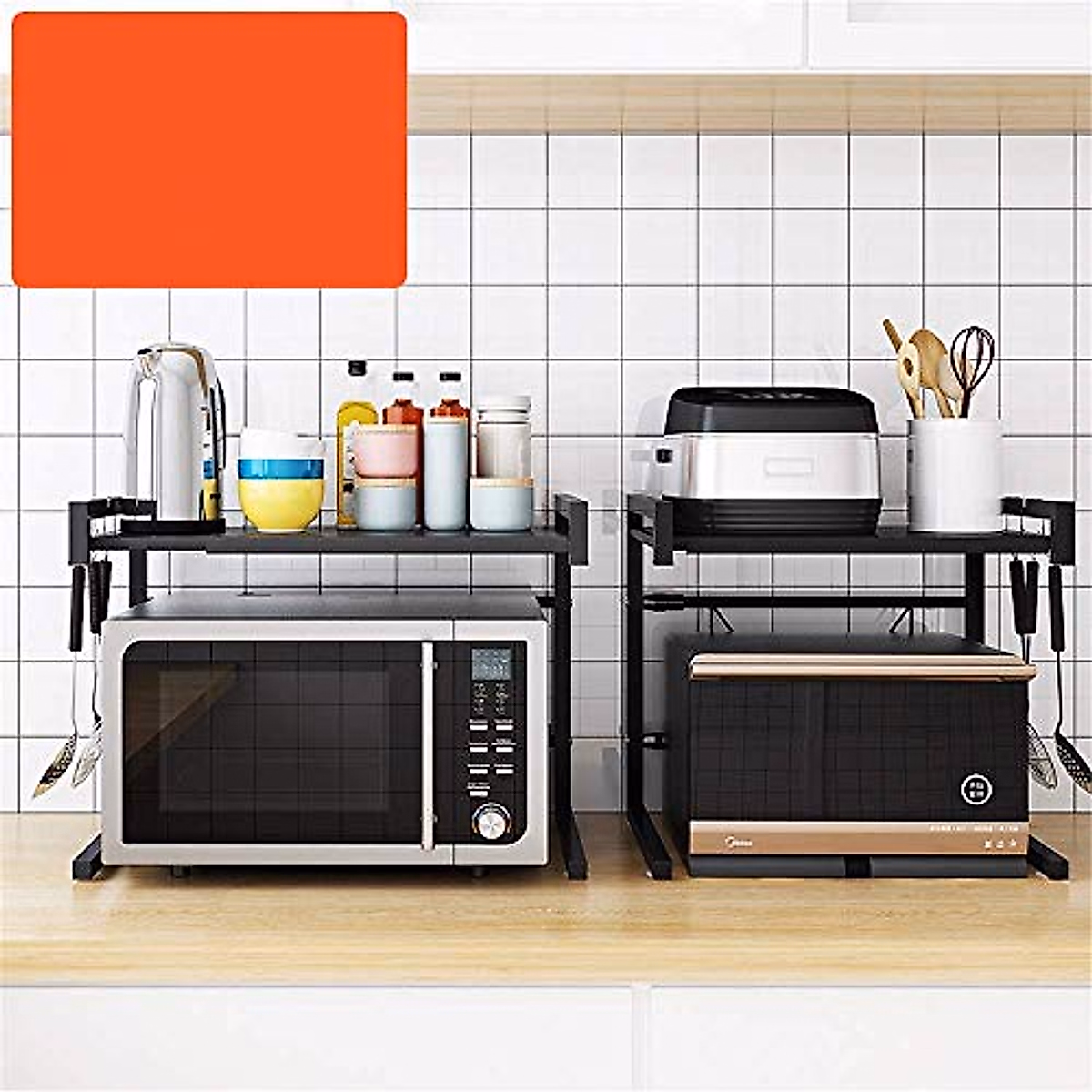JF-XUAN Kitchen Shelf Kitchen Counter Holder Microwave Oven Rack Expandable Carbon Steel Microwave Shelf Multifunction Kitchen Counter Shelf (Color : Black, Size : 65X36X42CM)