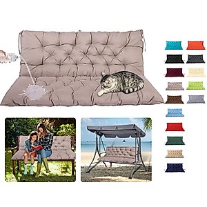 Odsiikly Patio Swing Cushions for Outdoor Furniture, Porch Swing Cushions 3 Seater Replacement, 60Inch x 40 Thicken 4" Waterproof Garden Swing Bench Cushions with Ties, Fit for 58"-62" Swings, Khaki