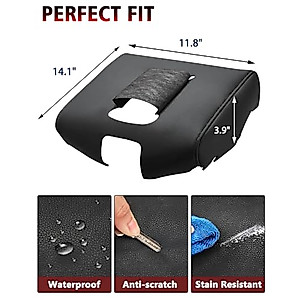 KBH Auto Center Console Cover Replacement for Chevy Chevrolet Silverado & GMC Sierra 1500 2500 3500 2014-2018, Vinyl Leather Armrest Replace Covering, Anti-Scratch, Split Bench Jump Seat (Black)