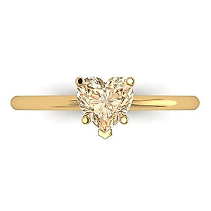 Clara Pucci 1.0 ct Heart Cut Solitaire Natural Brown Morganite 5-Prong Engagement Bridal Promise Anniversary Ring 18K Yellow Gold 10.25