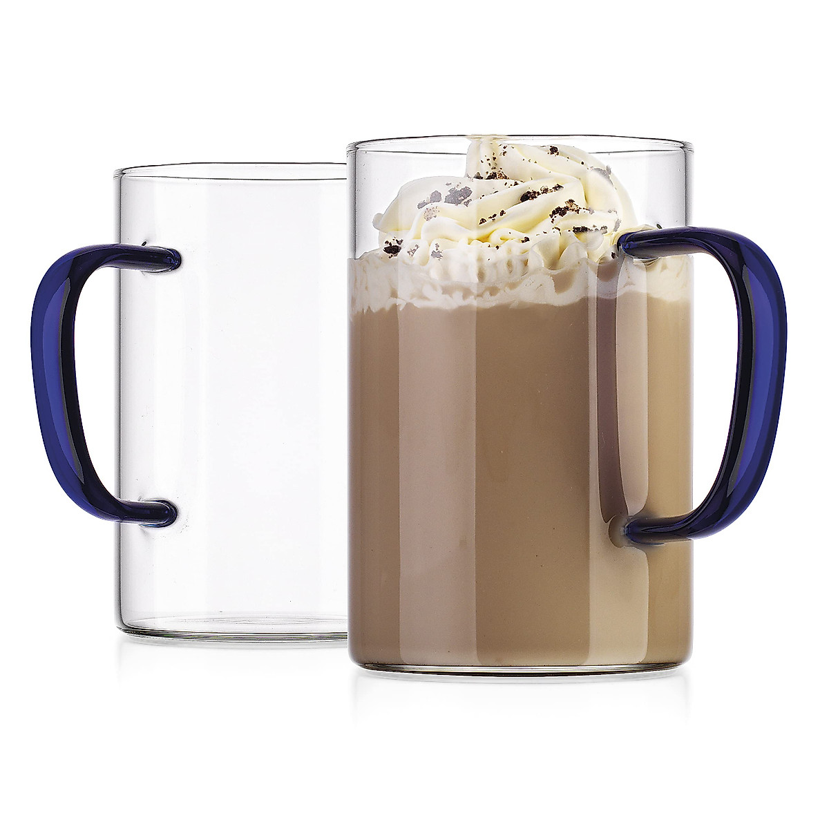 Glaver's Set of 2 Classic Coffee Mugs – Cups With Blue Colored Handles for Espresso, Tea – 17 Oz Coffee Mugs –Ideal for Any Modern Kitchen, Bar, Pub, Dishwasher safe
