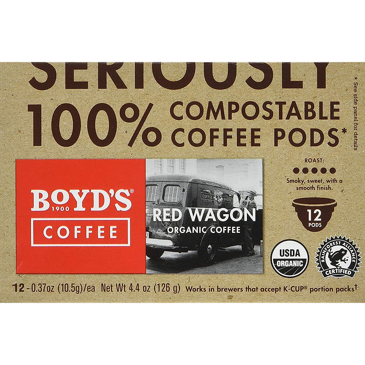 Boyd's Coffee Organic Red Wagon Coffee - Dark Roast - Single serve pods (72 Count)