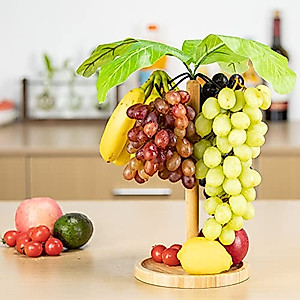 Yanbgaga Banana Holder Wood,Modern Banana Hanger Tree Stand with Bamboo tray for Kitchen&Living room&bathroom Countertop,Iron Banana Hook Stand for Storage Fruit、Earphone、Keys、Trinkets、etc.