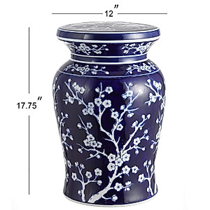 JONATHAN Y TBL1017A Cherry Blossom 17.7" Ceramic Garden Stool, Coastal, Contemporary, Transitional, Side Table, Plant Stand, Spill-Proof, Living Room, Garden Room, Patio, Navy/White