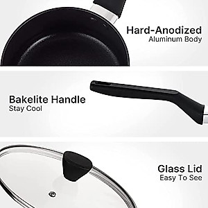 1.5 Quart Nonstick Sauce Pan Hard-Anodized Aluminum with Lid and Cool Touch Handles, Black