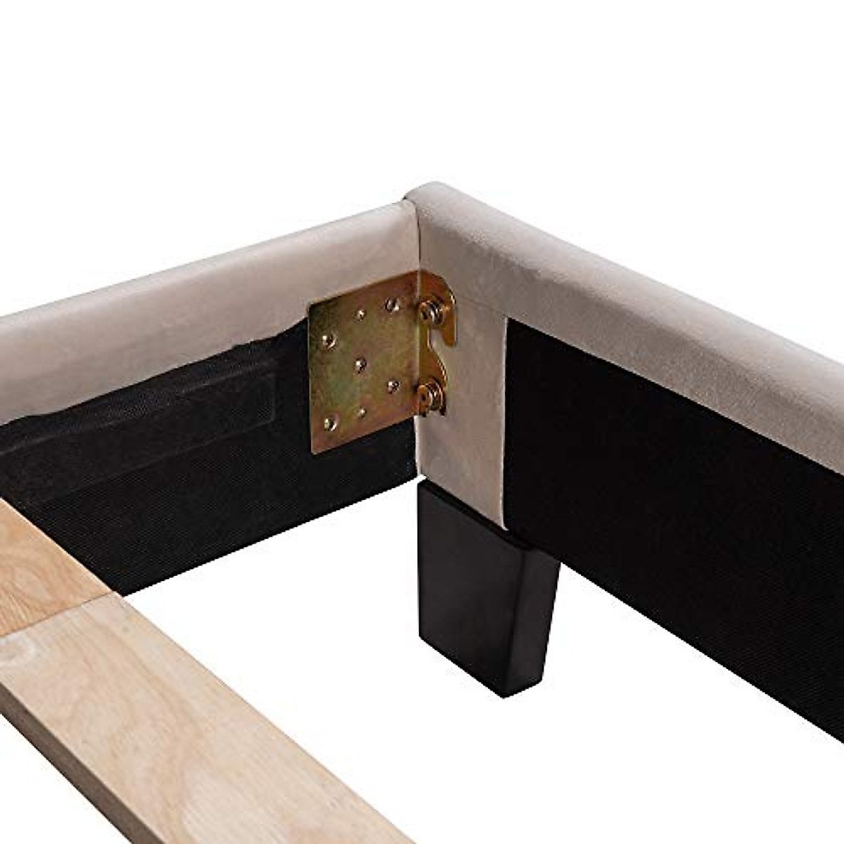 Lifeand Queen Size Velvet Upholstered Platform Bed, Box Spring Needed - Beige