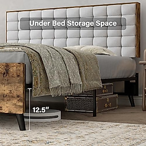 CHABUILDREARK Full Bed Frame, Wood Full Size Platform Bed Frame with Headboard, Metal Slats Support/Linen Fabric/Soft Upholstered Headboard/No Box Spring Needed/Easy Assembly