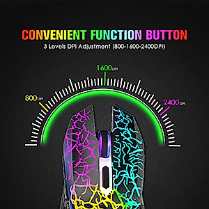 Wireless Gaming Keyboard and Mouse Combo,Rainbow Backlit Rechargeable 3800mAh Battery,87 Keys Mechanical Feel Ergonomic Waterproof Keyboard,RGB Gaming Mute Mouse and Mousepad for PC Gamers (Black)