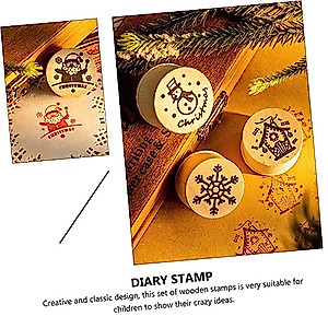 NOLITOY 18 Pcs Christmas Wooden Stamp Wood Decor DIY Scrapbook Lace Trim DIY Wood Stamp Block Wooden Stamping Blocks Scrapbook Stamp Round Seal Retro Stamp Retro Seal Pattern Tool Rubber