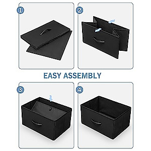 Crestlive Products Fabric Dresser Drawers with Wood Handles, Closet Storage Organizer Bin for Clothes Underwear Bras Socks, Foldable Containers for Bedroom, Hallway, Entryway - Set of 2, Black