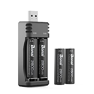 BONAI Rechargeable AA Batteries with Charger, USB High-Speed Charger for AA AAA Ni-MH Ni-CD Rechargeable Battery
