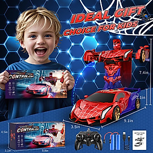 Spider Transform RC Cars Toys with Eye & Underbody Lights, 2.4GHz Remote Control Car One-Button Deformation, Fast 360°Rotation Robot Toys Birthday Gifts for 3 4 5 6 7 8 9 10 Year Old Boys Age 4-7 8-12
