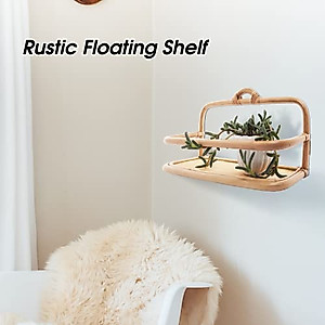 T'Furni Rattan Wall Shelf for Living Room Kitchen Wall Decor - Natural Rattan Floating Shelves - Rectangle Shelf Wall Decor - Natural Hanging Book - Wall Shelves with Storage - A2