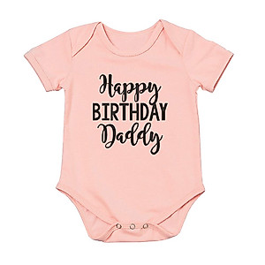 G-Amber Baby Girls Romper Pink Series Bodysuit Infant Funny Letters Jumpsuit Outfit 0-24 Months (Pink-Happy Birthday Daddy, 3-6Months)