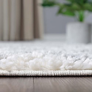 SUPERIOR Indoor Shag Area Rug Perfect for Bedroom, Kitchen, Laundry Room, Entryway, Office, Playroom, Plush Fuzzy Carpet Cover, Contemporary Modern Boho Geometric, 4' x 6', Grey-Cream