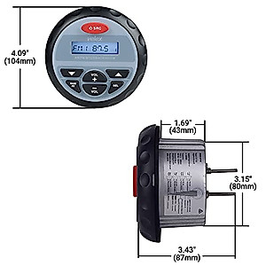 Waterproof Bluetooth Marine Stereo Receiver with MP3 Player AM FM Radio and USB for Streaming Music on Boats Golf Carts ATV UTV and Spa Hot Tubs