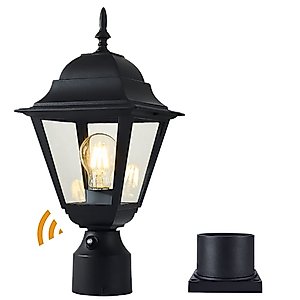 Windben Dusk to Dawn Outdoor Post Light,Lamp Post Light Fixture,Post Lantern with Pier Mount Base,Matte Black,7.4in,Suitable for Gardens,Yards,Balconies,Passages or Entrances,etc