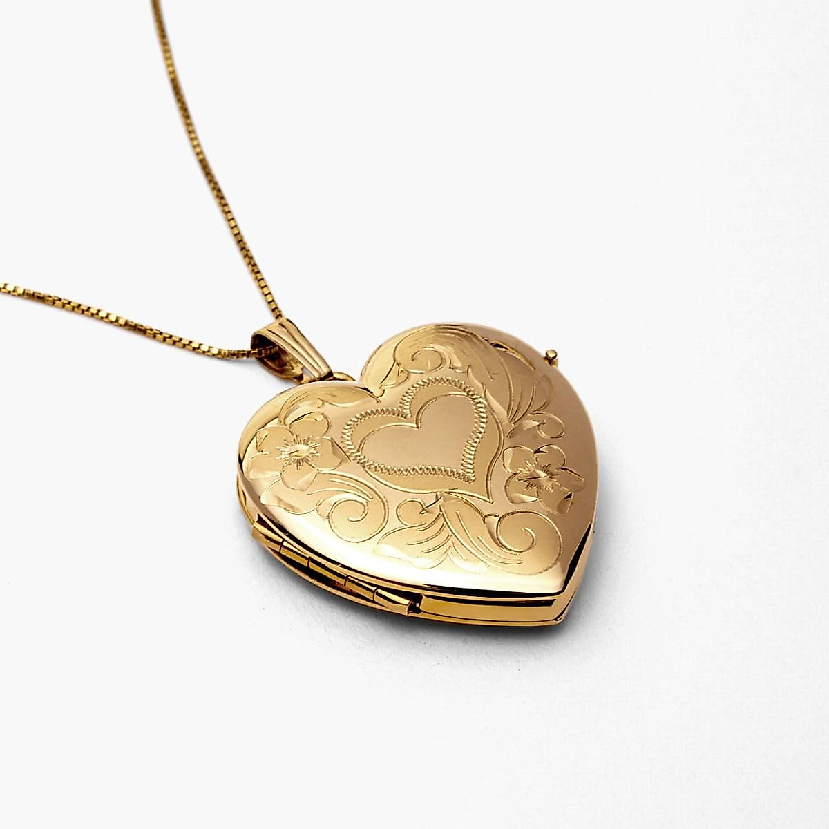 PicturesOnGold.com Personalized Gold Heart Locket Necklace for Women with 4-Page Photo's Heart Locket Necklace 1 1/4 Inch x 1 1/4 Inch in 14K Gold